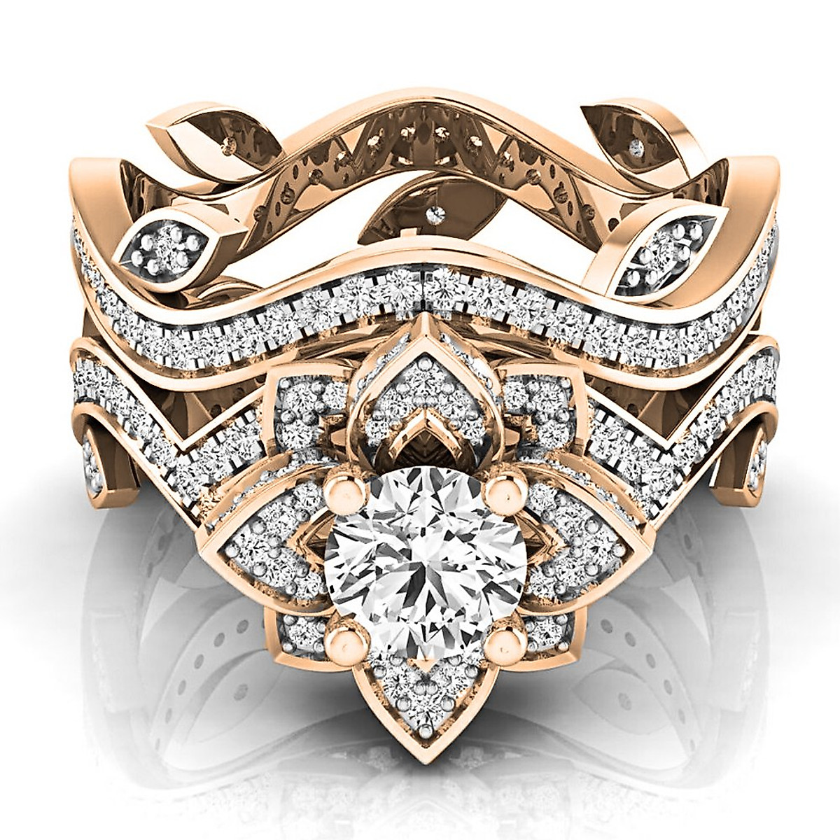 Dazzlingrock Collection 2.25 Carat (ctw) Round White Cubic Zirconia Engagement Ring Set for Women in 14K Rose Gold Size 7.5