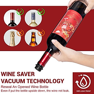Wine Saver Vacuum Pump with 6 Wine Stoppers, Wine Preserver Keep Wine Fresher for Longer, Reusable Food Grade Silicone Wine Stopper Leak Proof, Wine Corks Fit Almost Any Wine Bottles