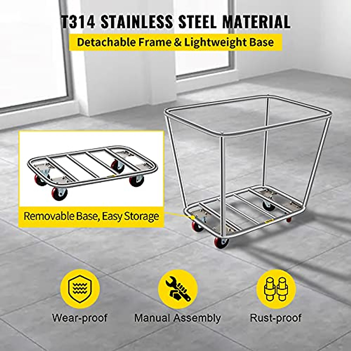 VEVOR Basket Truck, 12 Bushel Steel Canvas Laundry Basket, 3" Diameter Wheels Truck Cap Basket, Canvas Laundry Cart Usually Used to Transport Clothes, Store Sundries Suitable for Hotel, Home