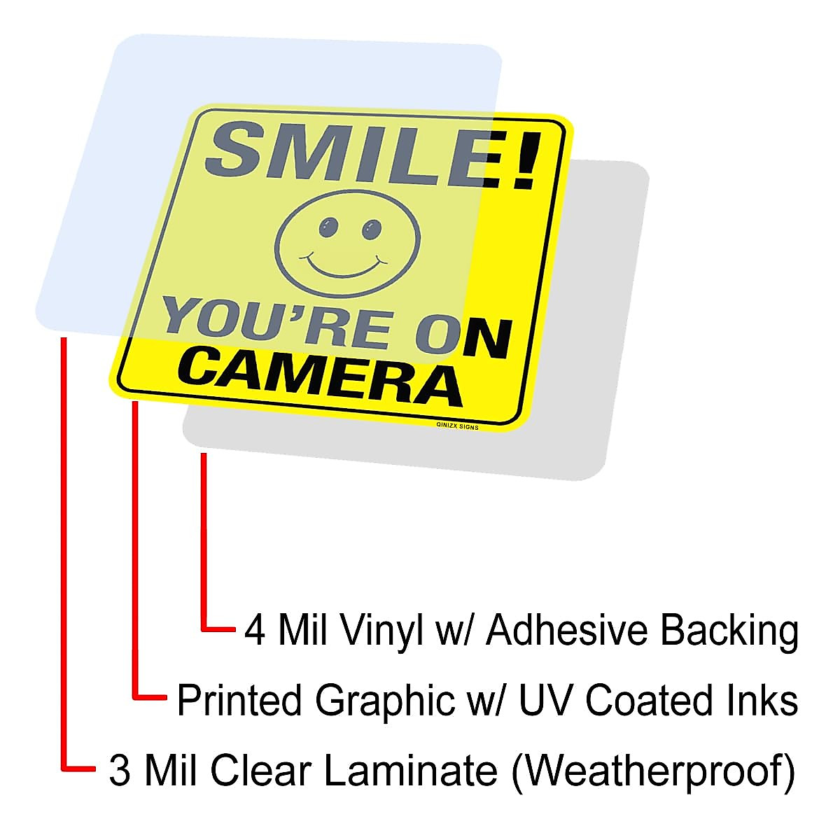 6 Pack Smile You're On Camera Sign, 6" x 6" Video Surveillance Signs, Self Adhesive Vinyl Decal UV Protected & Weatherproof Home Security Stickers, Indoor and Outdoor Use Yellow, Black