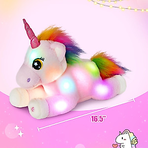 BSTAOFY Big Light up Pink Unicorn Stuffed Animal LED Unicorn Soft Plush Toy Birthday Valentines Christmas for Kids Girls 16.5‘’