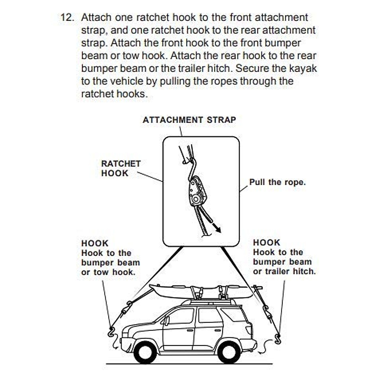 Seamander Kayak Canoe Bow and Stern Straps,Tie Down Straps Heavy Duty Rope Hanger Ratchet 1/4''x10ft+10FT