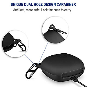 HIETON Silicone Case for Powerbeats Pro, Anti-Break Anti-Lost & Shockproof Easy Carrying Unique Dual Hole Portable Protective Case Cover with Carabiner for 2019 Newest Beats Powerbeats Pro(Black)