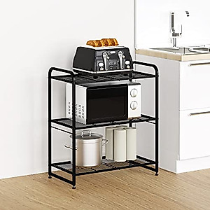 Simple Trending 3-Tier Stackable Wire Shelving Unit Storage Rack, Expandable & Adjustable Kitchen Storage Cabinet Shelf Organizer, Black
