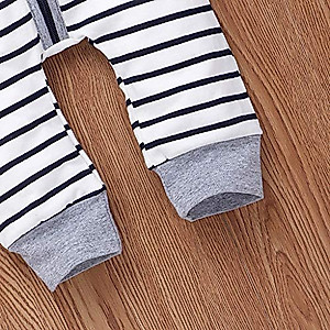 Newborn Baby Boys Outfit Mitiy Long Sleeve Rompers Striped Hoodie Jumpsuit Clothes Set