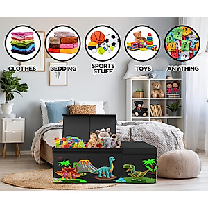 RUTIFUN Extra Large Toy Basket, Collapsible Toy Storage Organizer, Large Toy Chest Basket with Lid, Dinosaur Toy Storage Bin for Boys Girls, Toy Bins for Kids, Toy Box for Toddlers Living Room, Black