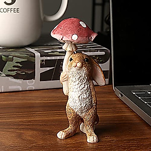 Tfro & Cile Fairy Garden Animal Statue Outdoor Miniature Umbrella Mushroom Rabbit Figurine - 4 Inch Height