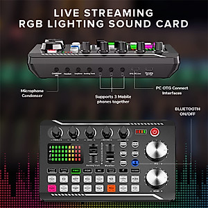 Prisciliano Podcast equipment bundle. Audio Interface with condenser microphone & accesories: Sound Card Mixer. Podcast Studio equipment for Live Streaming, PC, Karaoke Recording and Gaming. DJ Mixer.