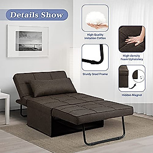 Saemoza Sofa Bed, 4 in 1 Multi Function Folding Ottoman Sleeper Bed, Modern Convertible Chair Adjustable Backrest Sleeper Couch Bed for Living Room/Small Apartment, Dark Brown