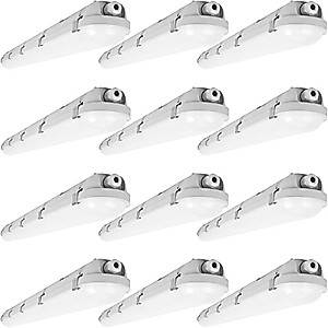 4FT LED Vapor Tight Light,40W-50W-60W Selectable 7800LM Vapor Proof Light 3CCT 3000K-4000K-5000K Tunable, Indoor Workshop Light, IP66 DLC ETL Approved for Cold Room, Car Wash, Parking Garage (12-Pack)