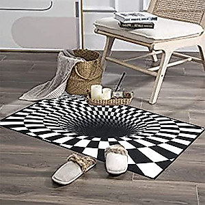 3D Area Rug Floor Mat,3D Carpet Bottomless Hole Optical Illusion Area Rug,Anti-Skid Non-Woven Black White Doormat for Living Dinning Room Bedroom Kitchen (A, 23.6X35.4 inch)…