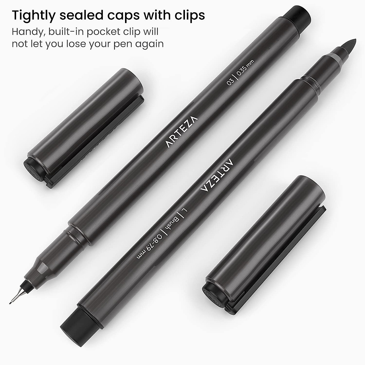 ARTEZA Micron Pens, Set of 10 Black Ink Archival Fineliners, Quick-Dry, Assorted Sizes Calligraphy Pens from 0.2mm to 7.9mm
