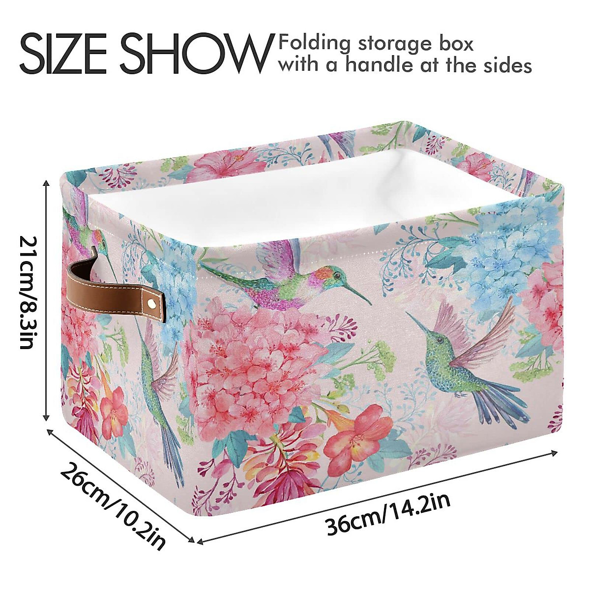 Kigai Flowers Hummingbirds Large Square Storage Basket Bin with Handles 1PCS,Foldable Multi Functional Closet Storage Box Shelf Basket for Storing Toys, Books and Clothes
