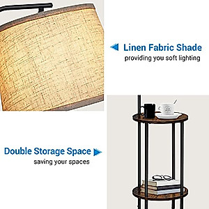 DEWENWILS Floor Lamp with Table Attached, Industrial Farmhouse Narrow Nightstand, Wooden End Side Table Floor Lamp, Adjustable Reading Lamp for Bedroom, Living Room, Office, Kids Room