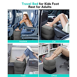 BLABOK Inflatable Foot Rest for Air Travel, Airplane Footrest Adjustable Height Travel Foot Pillow Kids Bed,Portable Foot Rest Pillow for Kids & Adults on Plane,Car,Train,Office (Dark Grey)