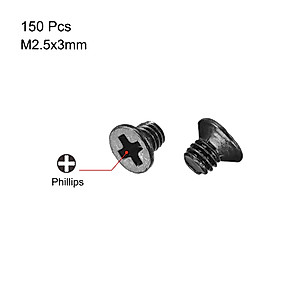 uxcell M2.5 x 3mm Phillips Screw Fastener Black for Laptop PC TV Fan Switch 150pcs