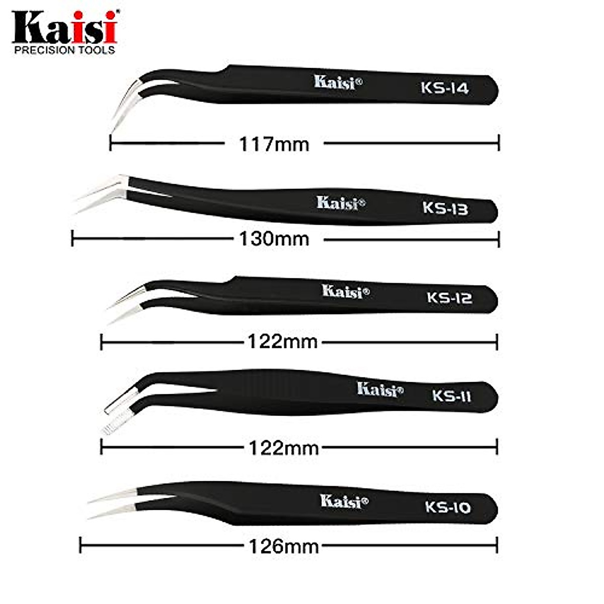Kaisi 13 PCS Precision Tweezers Set Anti-Static ESD Tweezers Kit with 13 Precision Non-Magnetic Stainless Steel Tweezers With tweezers storage bag