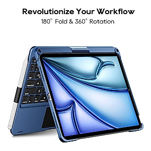 edaiser Swivel Keyboard Case for Apple iPad Air 11 inch (M3-M2) 2025 & iPad Air 5th 4th Gen& iPad Pro 11-inch (4th-1st); Rotatable Cover with Pencil Holder, Trackpad, Backlit, Metallic Blue