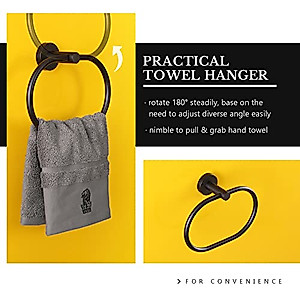 Matte Black Towel Ring, APLusee Stainless Steel Swivel Hand Towel Holder, Modern Kitchen Bathroom Accessories Home Drying Storage Rail Space Saver