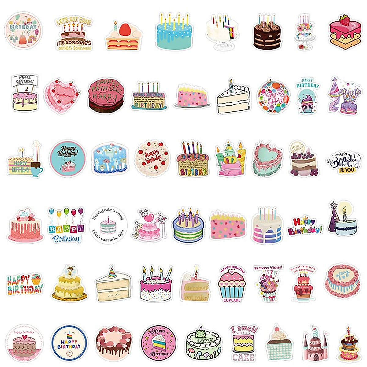 106Pcs Happy Birthday Cake Stickers Pink Birthday Party Cake Stickers Waterproof Decals for Teens Girls Boys Kids Waterproof Vinyl Stickers for Laptop Tablet Phone Hydroflasks Water Bottle (Happy Birthday Cake)