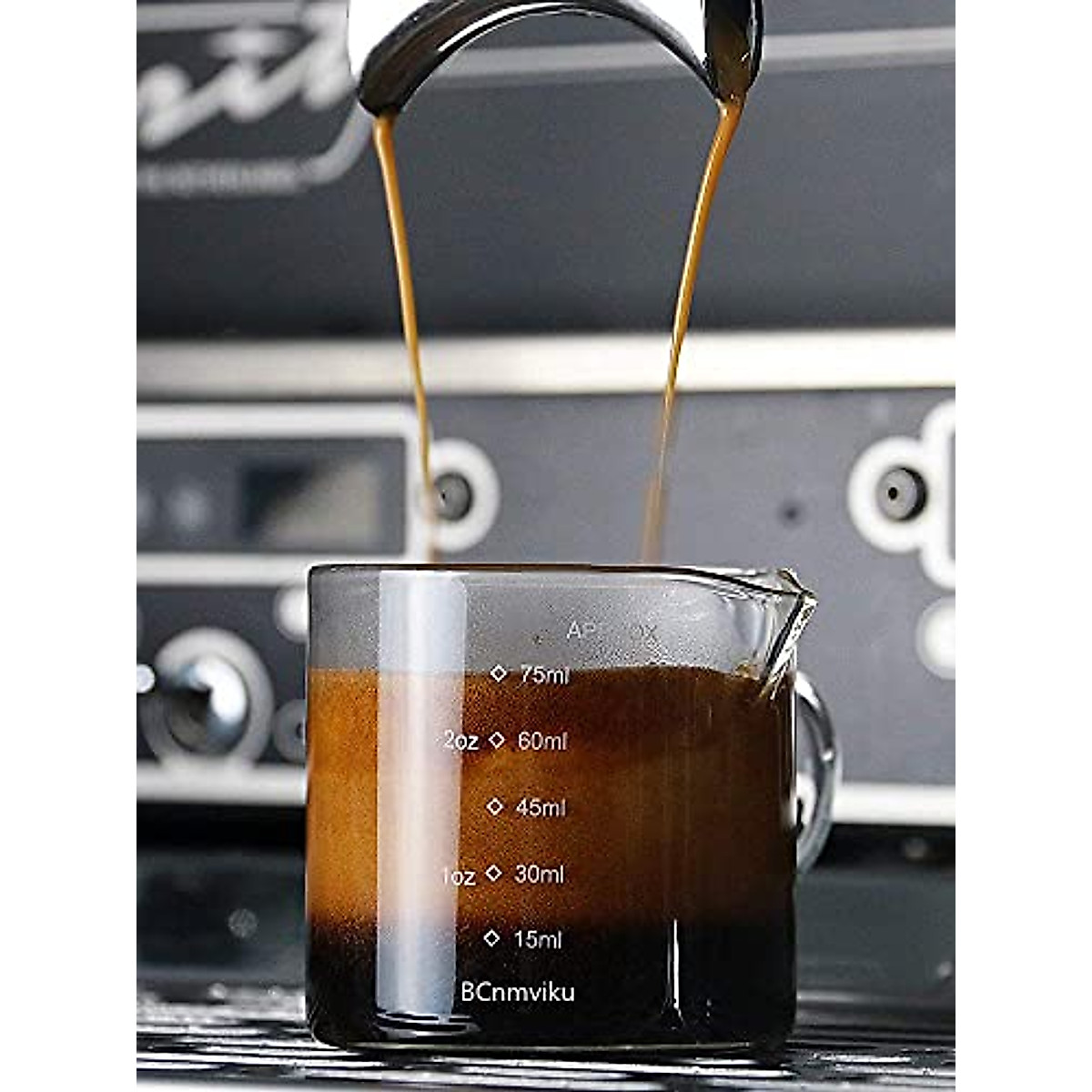 BCnmviku 2 Pack Double Spouts Measuring Triple Pitcher Milk Cup 75ML Espresso Shot Glasses Parts Clear Glass