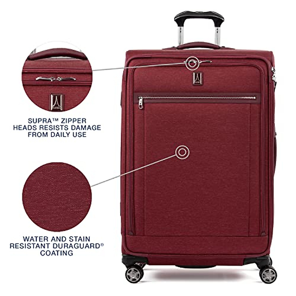 Travelpro Platinum Elite Softside Expandable Checked Luggage, 8 Wheel Spinner Large Suitcase, TSA Lock, Men and Women, Bordeaux Red, Checked Large 29-Inch