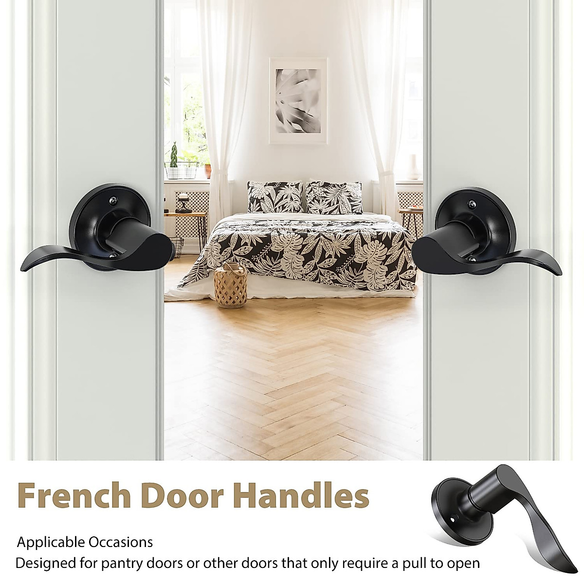 Ohuhu Dummy Door Handles, Black Door Handle Dummy Door Knob French Closet Door Handle Lever Single Side Non-Turning Wave Style Left/Right Hand Satin Zinc Matte Finish Laundry Room Hallway Pantry