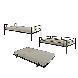 HICOMILA Metal Bunk Bed with Trundle, Twin Over Twin Bunk Bed for Kids, Teens, Adults, Can be Separate into Two Individual Twin Beds, Black
