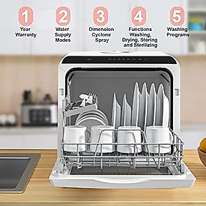 Countertop Dishwasher, Keenstone Portable Dishwasher Countertop with 5 Washing Programs, 360-Degree Dual Spray, Mini Dishwasher Ideal for Apartment, Dorm, 2 Water Supply Modes, Compact and Ergonomic