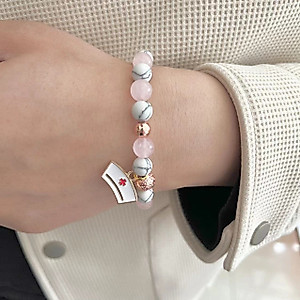 INENIMARTJ Nurse Jewelry for Women Natural Stone Nurse Bracelet Beaded Stethoscope RN Bracelets for Nurses Nursing School Practitioner Jewelry(Stethoscope)