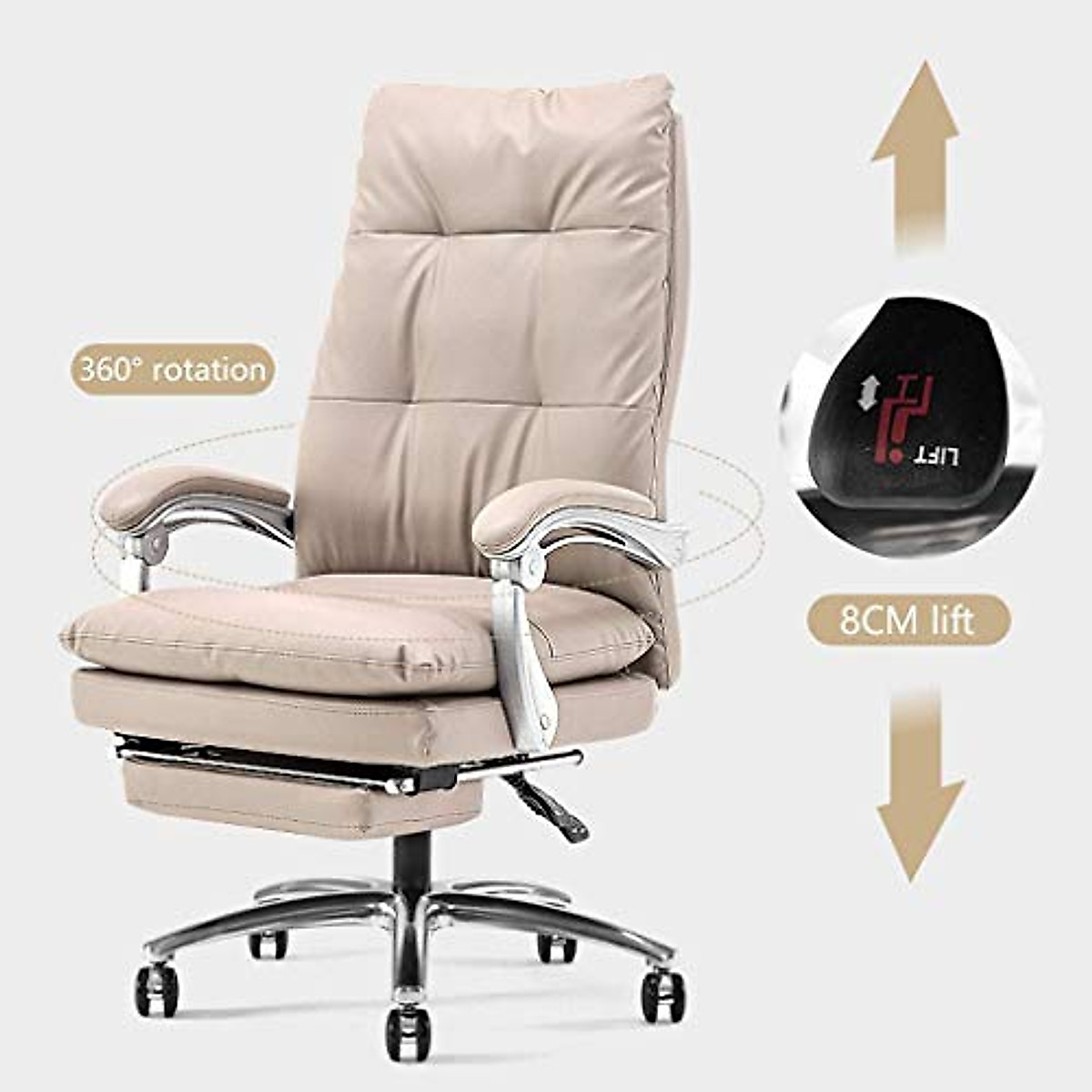 Office Chair,Ergonomic Leather Computer Home Comfortable Task Reclining Back Study Desk Chair