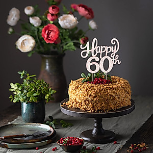 Happy 60th Birthday Rose Gold Rhinestone Cake Topper - 60th Birthday/Anniversary,Cheers to Sixty Years Old Bday Party Metal Sparkly Centerpieces Decorations.