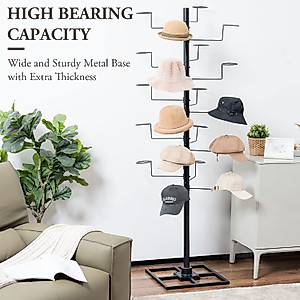 MyGift 6 Foot Modern Freestanding Black Metal Hat Organizer Rack, 360 Degree Rotating Wig or Cowboy Hat Display Stand with 20 Customizable Circular Hooks