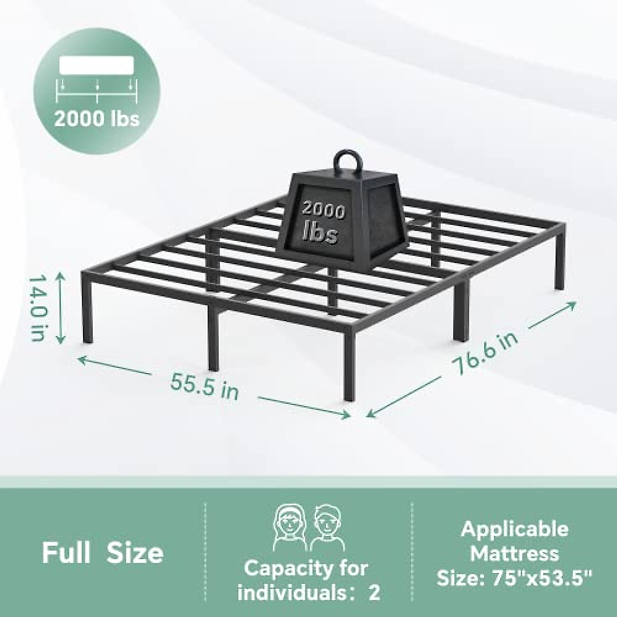FEMOND Full Bed Frame, 14 Inch Metal Bed Frame Platform with Storage, Noise Free, Heavy Duty Steel, No Box Spring Needed, Anti-Slip, Easy Assembly (Max Load: 2000lb)