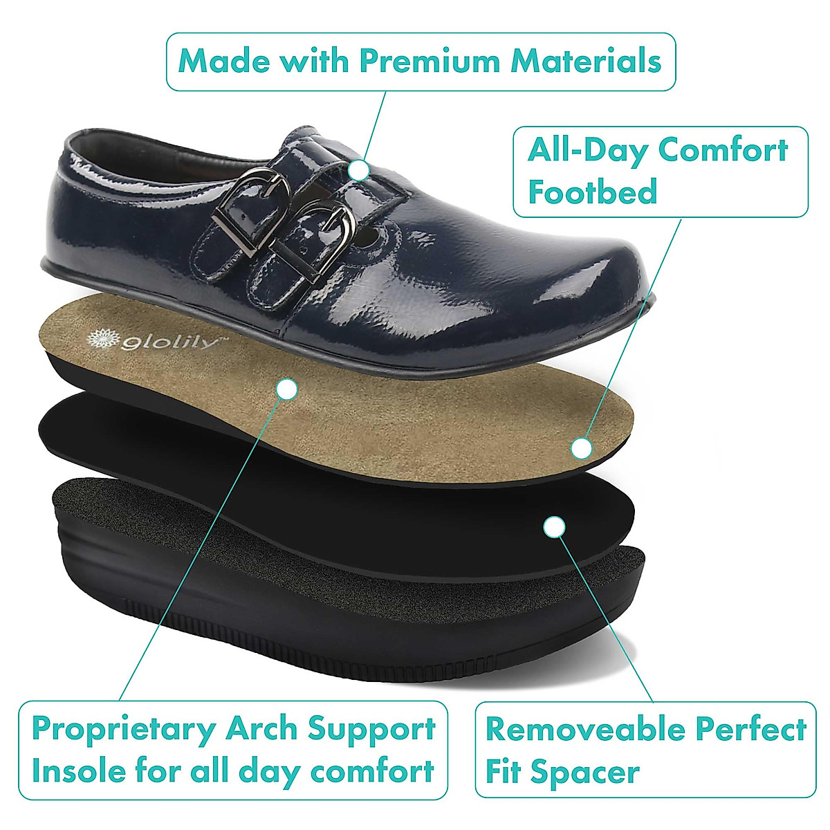 Glolily Emma II Women's 2 Strap Clog - Navy Crinkle Shine, 11 M