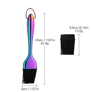 2 Pack Grill Basting Brush with 2 Pack Back Up Silicone Brush Heads, No Shed Bristles Stainless Steel Handles Heatproof Rust Resistant, Pastry Brushes for Kitchen Cooking BBQ, Dishwasher Safe Rainbow