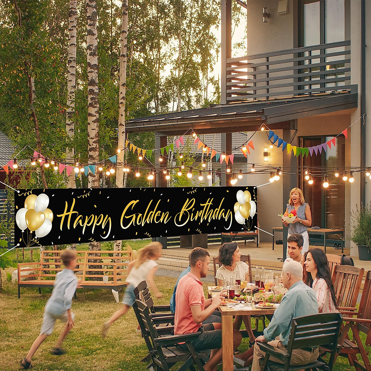 Labakita Large Happy Golden Birthday Banner, Golden Birthday Party Banner, 5th, 21st, 24th, 25th, 28th, 30th, 50th 60th Birthday Decorations Supplies