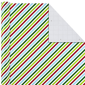 Hallmark Christmas Wrapping Paper Bundle with Cut Lines on Reverse (Pack of 6; 180 sq. ft. ttl.) Modern Santa, Trees on Black, Stripes, Ornaments
