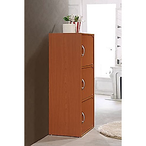 HODEDAH 3 Door Bookcase Cabinet, Cherry
