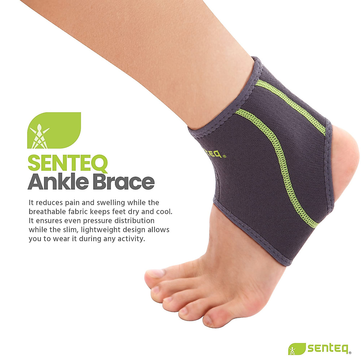 SENTEQ Ankle Brace for Men & Women- Compression Support for Sprained Ankles & Plantar Fasciitis, Elastic Neoprene Slim Sleeve for Jogging & Running, Ankle Stabilizer and Support for Walkers (Medium)