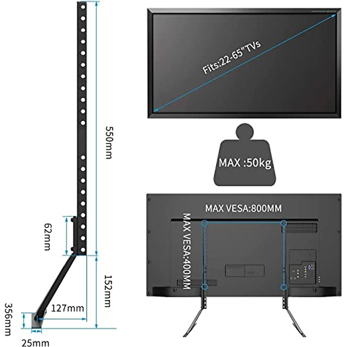 Suptek Table Top TV Stand, Screen Monitor Riser for 22-65 inches LCD Flat Screen TV, VESA up to 800x400mm