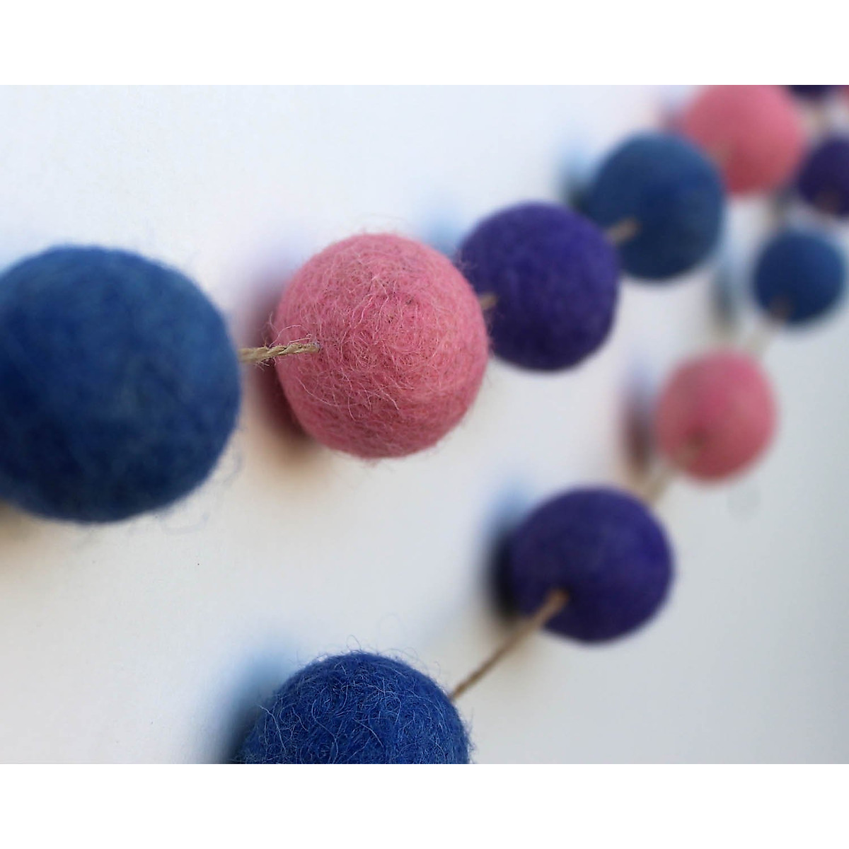 De Kulture Handmade Premium Wool Felt POM POM Garland Eco Friendly Halloween Wall Hanging Home Office Theam Party Holiday Decoration Banner| 48 Inch Long, Indigo Pink & Purple (Set of 2)