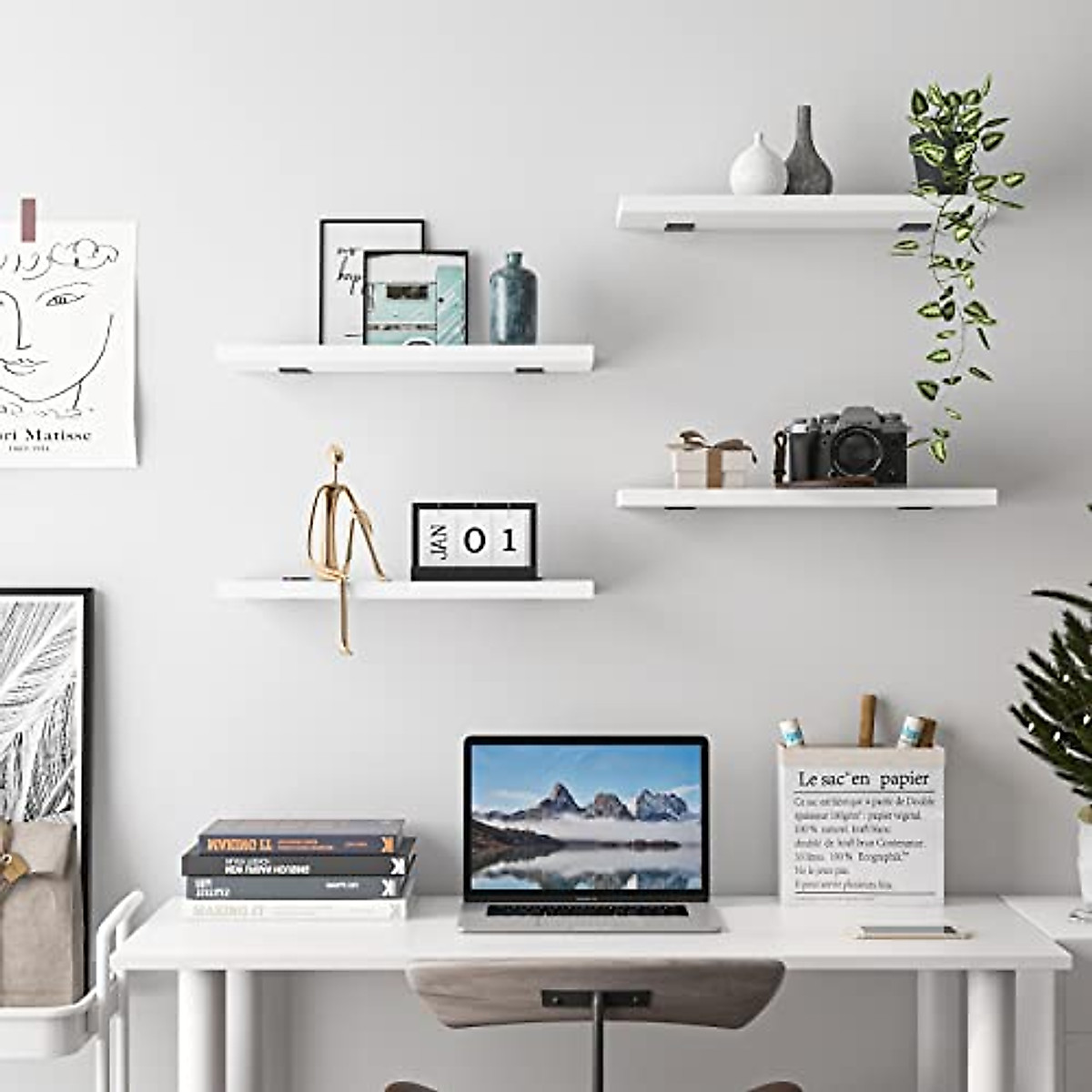 Homaz life Floating Shelves Wall Mounted Set of 4, Storage Decor Shelves for Living Room Bedroom Garage Hallway, White