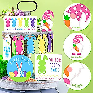 10 Pieces Easter Tiered Tray Decor Easter Decor Farmhouse Mini Wood Decor Bunny Rabbits Eggs Wooden Spring Sign Decorative Trays Signs Rustic Easter Decoration for Home Table Kitchen (Bunny Style)