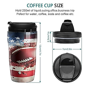 Football Print U.S Flag Travel Coffee Mug Reusable Coffee Cup Tumbler with Lid for Outdoor 250ml