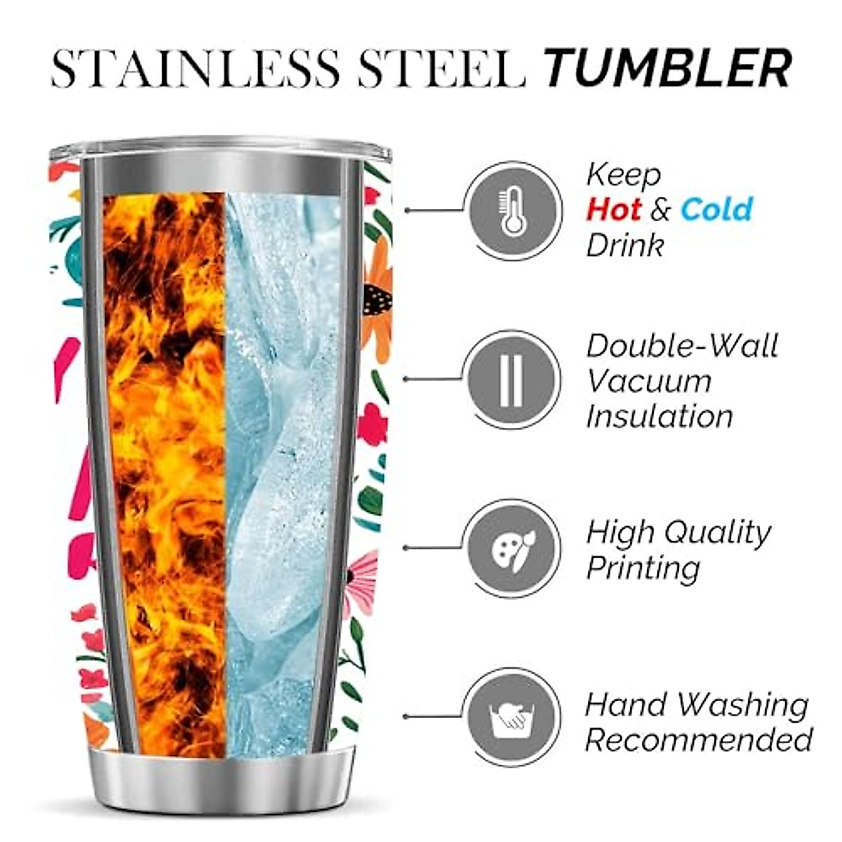 FOCIUZTA 20oz Colorful Floral Tumbler with lid, Travel Coffee Cup, Ideal for Easter, Mother Day, and birthday gifts