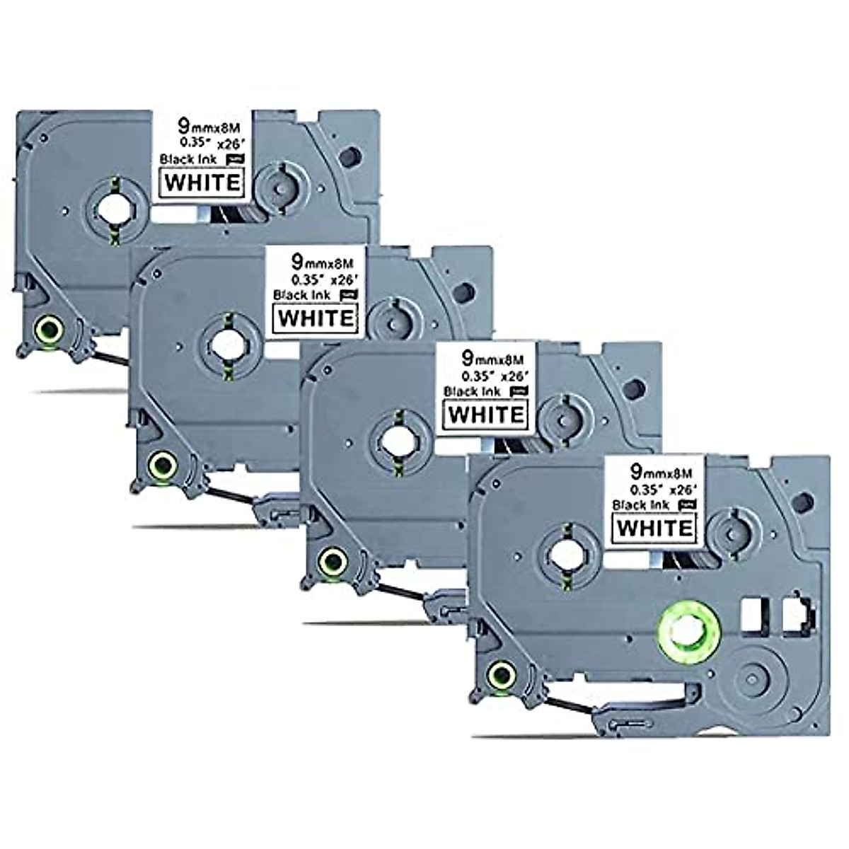 TZe-221 Laminated Label Tape Compatible for BRO TZe221 TZe 221 Black on White 4 Pack 0.35" x 26.2 Feet(9mm x 8m) for P-Touch PT-D200 PT-D210 PT-7600 PT-E300 PT-D400 Label Makers