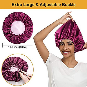 5pcs Drawstring Large Satin Bonnet for Black Women, Double Layer Reversible Silk Hair Cap for Curly Hair Braids,A