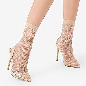 DREAM PAIRS Women's SDPU2233W High Heels Closed Toe Clear Rhinestone Stiletto Sexy Mesh Pointed Toe Slingback Heels Transparent Sparkly Dress Party Pumps Shoes, Size 8.5, Nude
