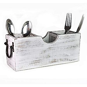 SAVON White Silverware Holder Caddy Wood (3 compartments)